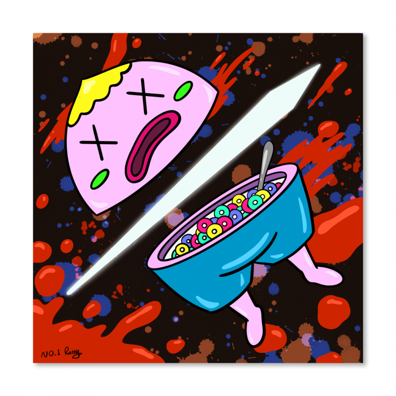 Peach Man for Breakfast - 12x12" Art Print - Anonymous Rat